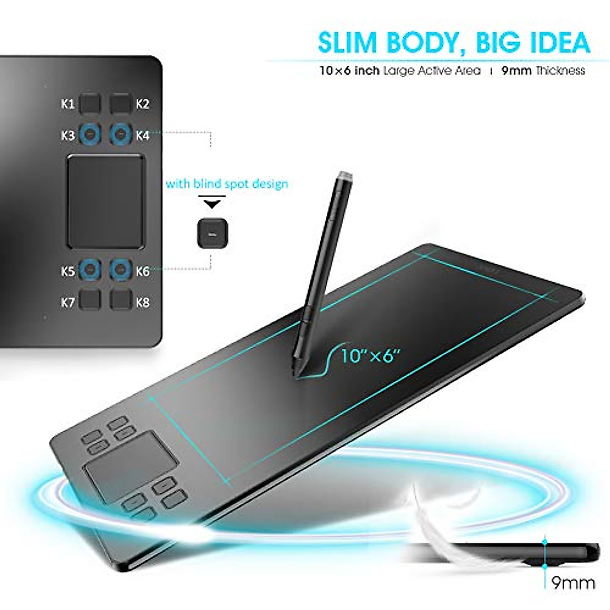 Drawing Tablet VEIKK A50 Graphics Tablet with Battery-Free Passive Pen Support Mac,Window,Linux OS,Tilt Pressure and 8 Shortcut Keys