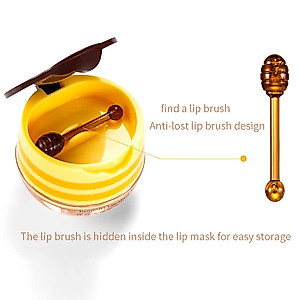 Bee Lip Balm Honey Pot, Strawberry & Honey Moisturizing Propolis Lip Mask, Hydrating & Prevention Dry and Cracked Lip Scrubs Exfoliator, Reduces Lip Lines (Yellow & Pink)