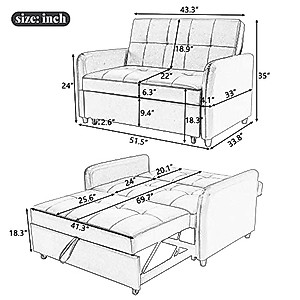 ERYE Black PU Leather Tufted Adjustable Backrest w/Dual USB Ports, 51.5" (L) 33.8" (W) 35" (H)
