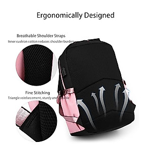 Cute Girls Student Backpack Fashion Laptop bag School Bookbag Travel Backpack with USB Charging Port and Headphone Port (Pink 1)
