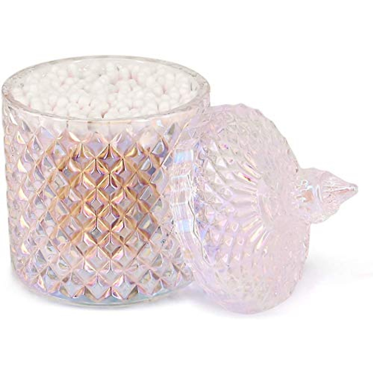 CLOVERHOME Qtips Holder Dispenser Bathroom Counter Vanity Organizer for Cotton Ball, Cotton Swab, Cotton Rounds Bath Salts Jewelry Storage Container for Decoration, Weddings, Candy(Sparkling, 20 oz)