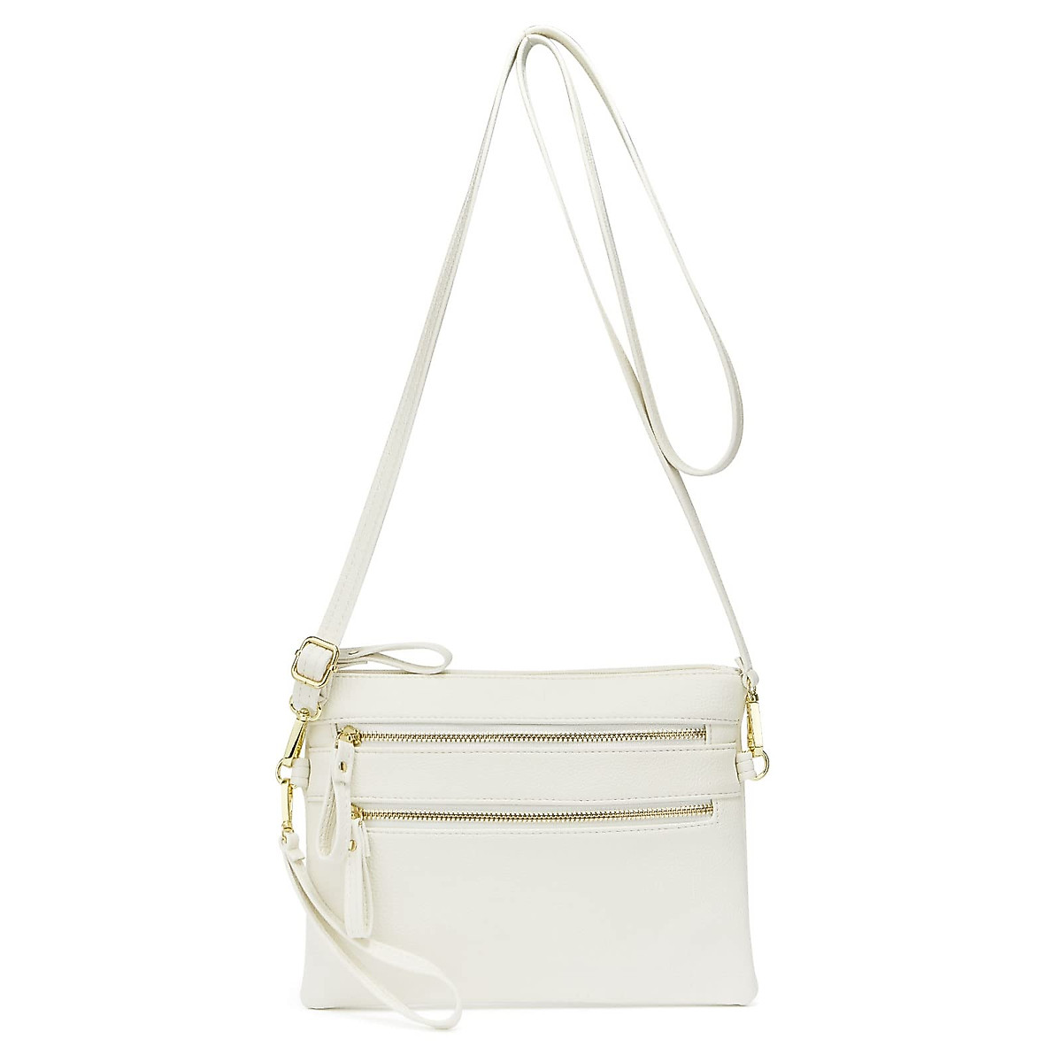 WOZEAH Small Crossbody Purse for Women,Multi Zipper Pocket Shoulder bag (white)