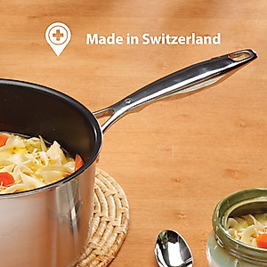 Swiss Diamond 8 Inch Stainless Steel Nonstick Fry Pan, Induction Compatible Skillet, Dishwasher and Oven Safe