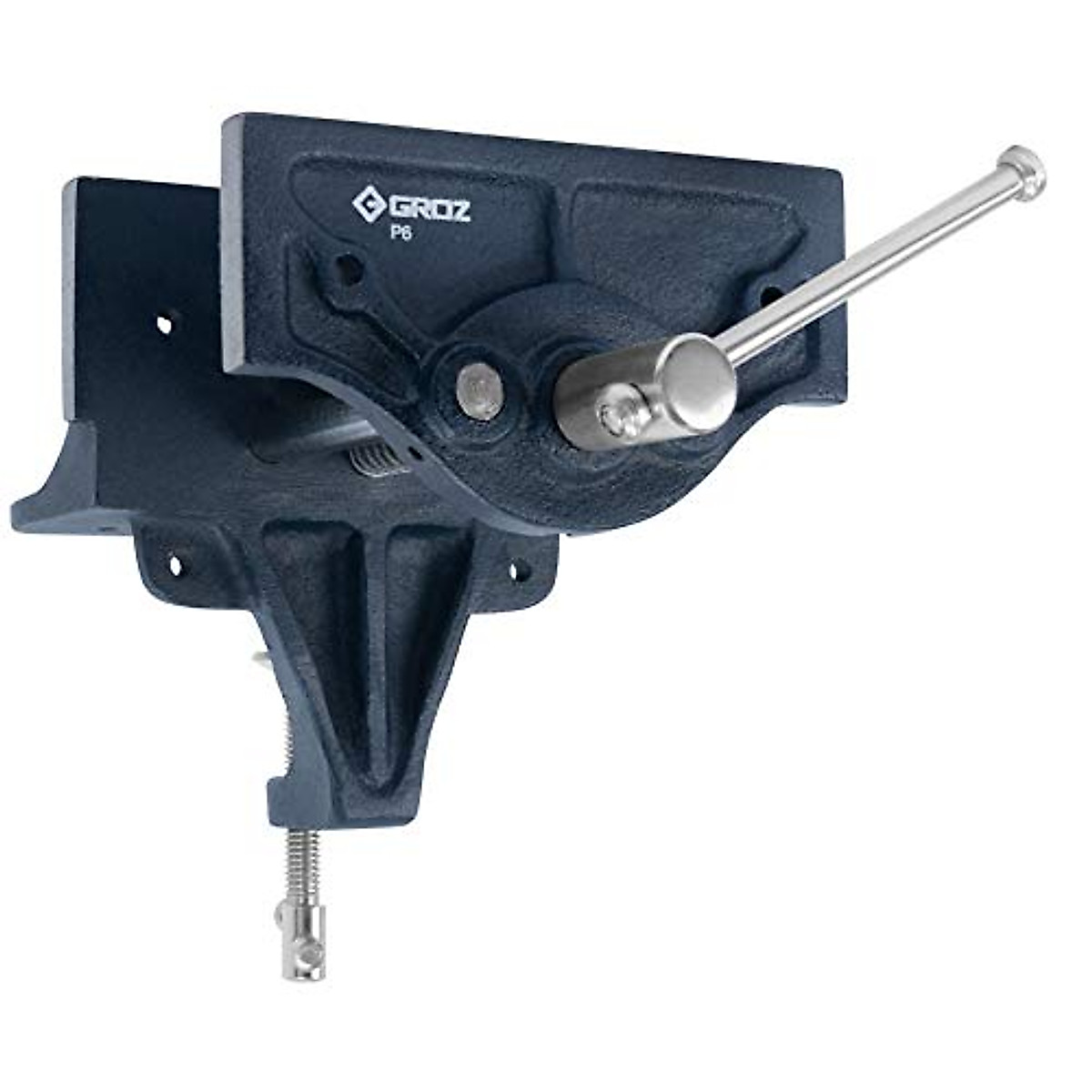 Groz Portable Woodworking Vise, 6-Inch, Clamp on or Bolt to Bench, Cast Iron with "Toe-in" Feature (39006)