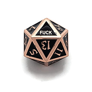 Metal D20 F*** Dice Critical Fail F 20 Sided Die Set DND Black Copper Brass Steampunk Gunmetal Color Number for Role Playing Game Dungeons and Dragons D&D Pathfinder Shadowrun and Math Teaching