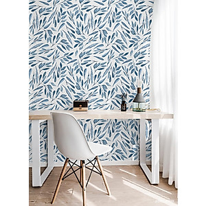 HAOKHOME Boho Peel and Stick Wallpaper Blue Branches Leaves Removable Vinyl Self Adhesive Contact Paper 17.7in x 9.8ft