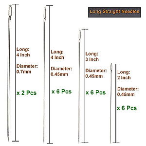 Y-Axis 26 Pcs Assorted Beading Needles Including 6 Pcs Big Eye Beading Needles + 20 Pcs Long Straight Beading Thread Needles with Needle Bottle