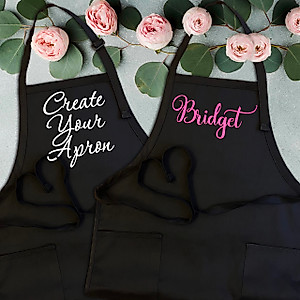 LALALA GIFT LAND Customized Kitchen Chef Apron w/Pockets - Black - White Option - 9 Font - 18 Font Color - Personalized Bbq Chef Apron (Black)
