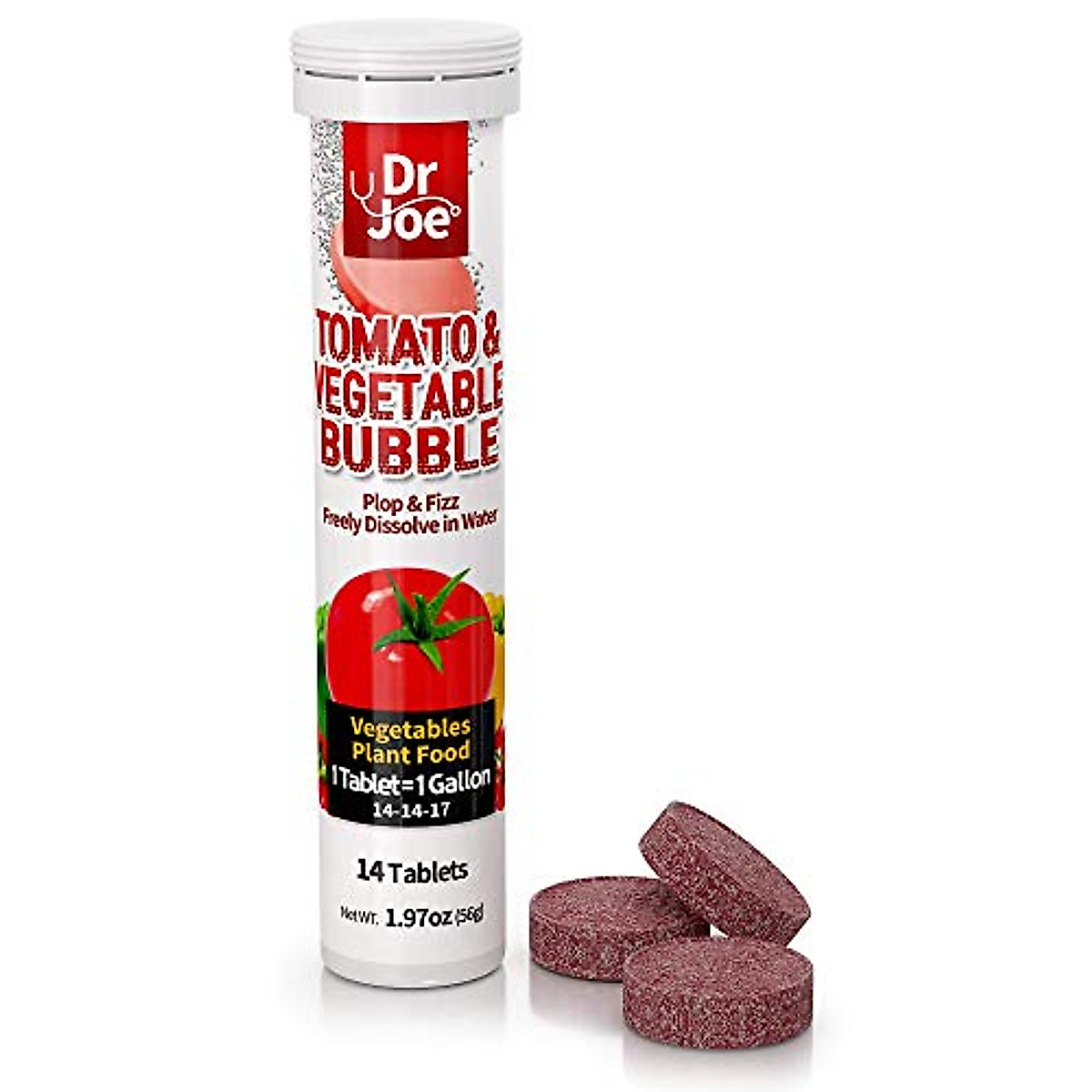 Dr. Joe Tomato & Vegetable Bubble Plant Food - Water Soluble Fertilizer (14 Fizzing Tablets, Makes 14 Gallons, 14-14-17)