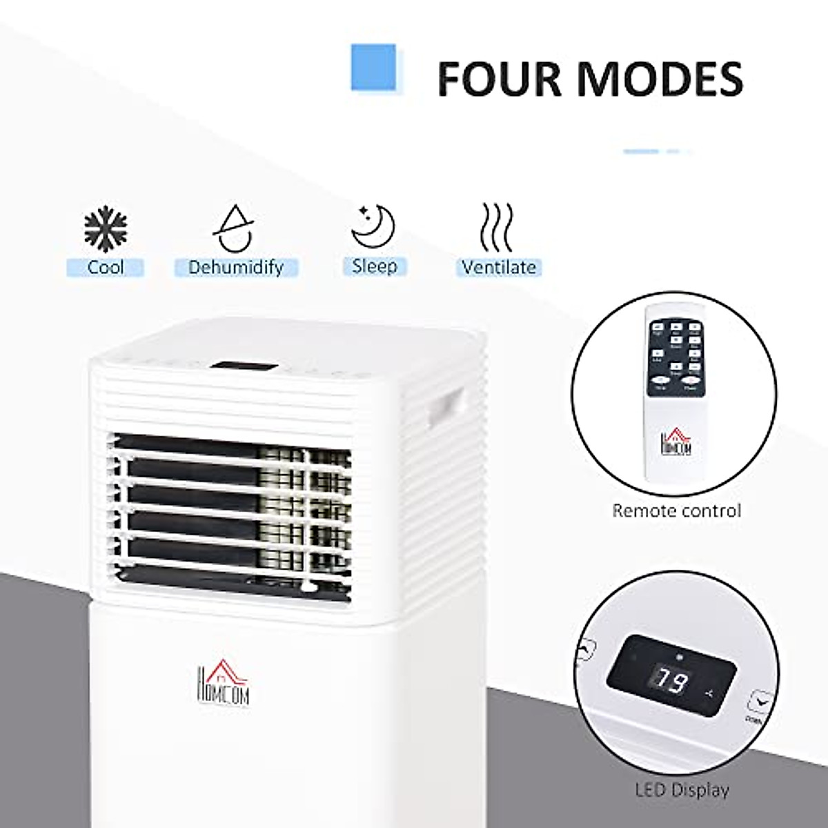 HOMCOM 7000 BTU Mobile Portable Air Conditioner for Cooling, Dehumidifier, and Ventilating with Remote Control, for Home Office, White