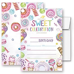 LoaHak Candyland Birthday Party Invitations Card For Kids, Sweet Candy Party, Candyland Birthday Invitation. (079)