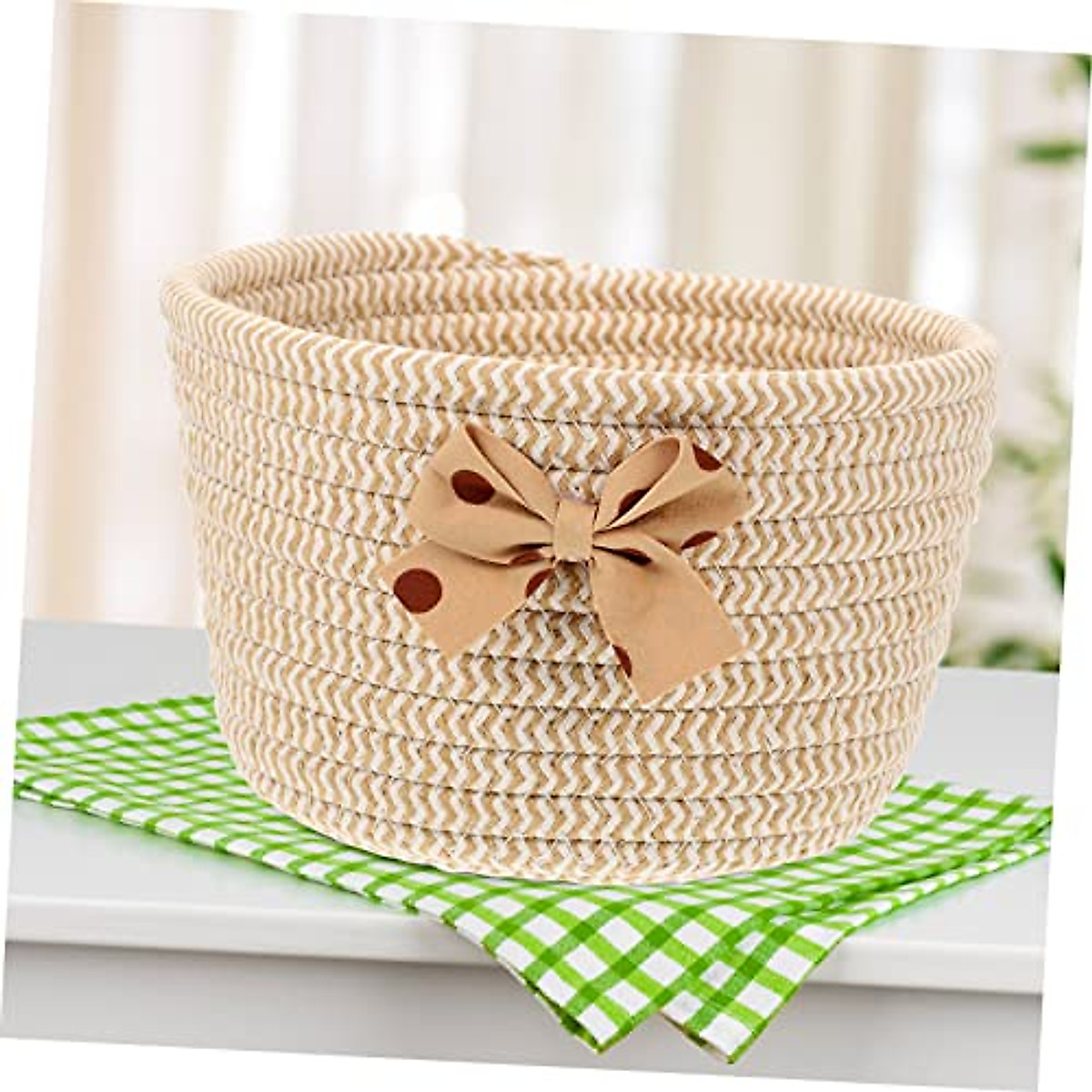 Cotton Rope Storage Basket Baby Keys Woven Storage Basket Table Top Decor Decorations for Shelves Foldable Basket Desktop Storage Basket Small Round Basket Manual Khaki Fabric