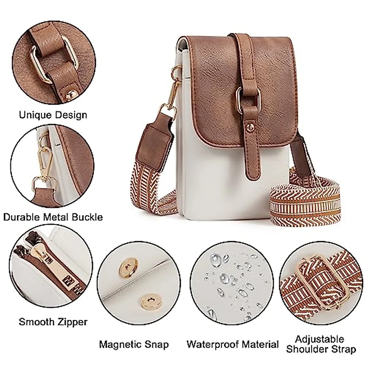 CLUCI Small Crossbody Bags for Women Leather Cell Phone Shoulder Purses Beige with Brown