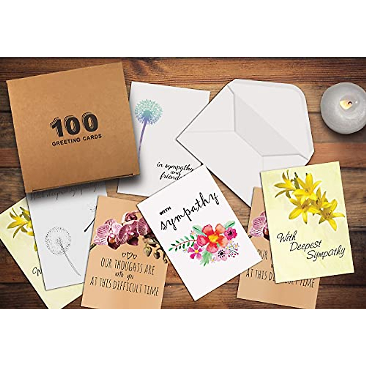 Assorted Sympathy Cards, 100-Pack, 4 x 6 inch, 5 Cover Designs, Blank Inside, by Better Office Products, with Envelopes, 100 Pack