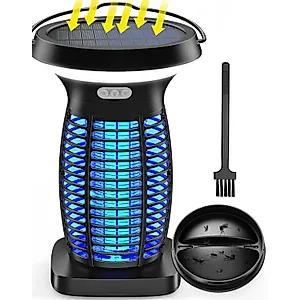 Solar Bug Zapper Outdoor, Mosquito Zapper Indoor Outdoor, Electric Fly Zapper with Camping Lantern, Waterproof Mosquito Traps, Cordless Mosquito Killer Lamp for Patio, Backyard, Home, Balcony