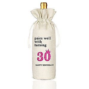 30th Birthday Wine Bag, Presents for 30st Birthday girl, 30 Years Old Gift Idea Wine Bag for Her Girl Friend, Sister, Birthday Party Decorations - Cotton linen drawstring wine bags