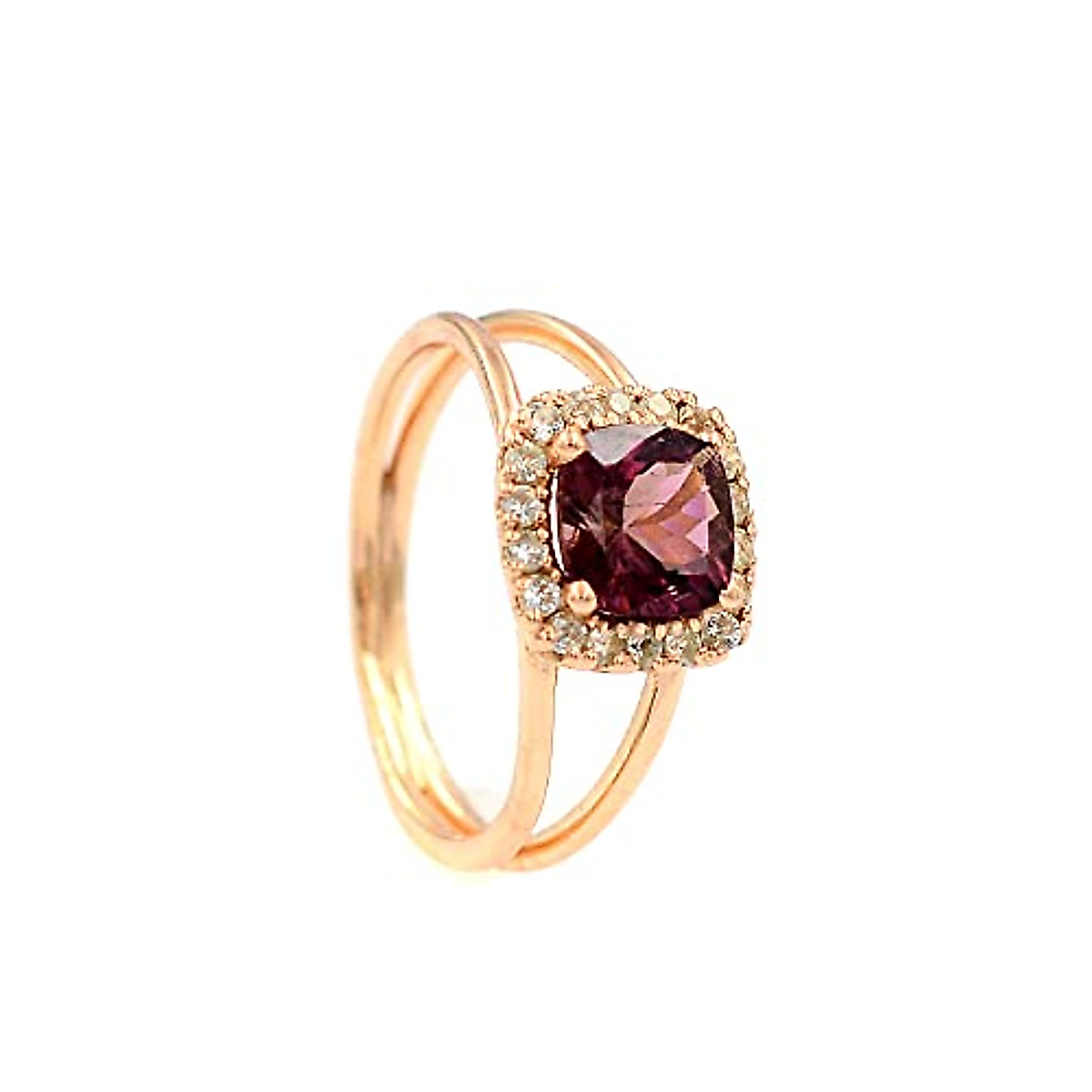 Natural Pink Tourmaline 7 MM Cushion Cut Gemstone 925 Sterling Silver October Birthstone Solitaire Unisex Ring For Christmas Gift (Rose Gold Rhodium Plated Silver, 8.5)