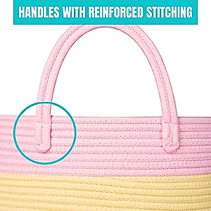 MINTWOOD Design Large Decorative Woven Cotton Rope Basket, Tall Laundry Basket Hamper, Blanket Basket for Living Room, Storage Baskets for Toys, Towel, Throw, Pillow, 60L Pastel Rainbow