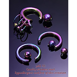 4G Earrings Internally Threaded Circular Barbells Horseshoe PA Rings Captive Bead Rings Dangle Spring Action CBR Surgical Steel Monster Screwball Rings Body Piercing Rings for Women Men Rainbow