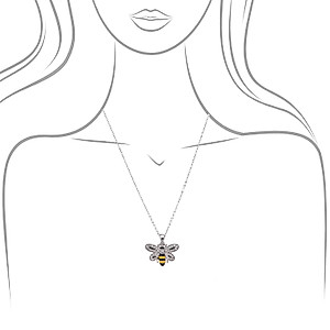 Spinningdaisy Crystal Embedded Yellow and Black Flying Bumble Bee Necklace (Gold Plated)