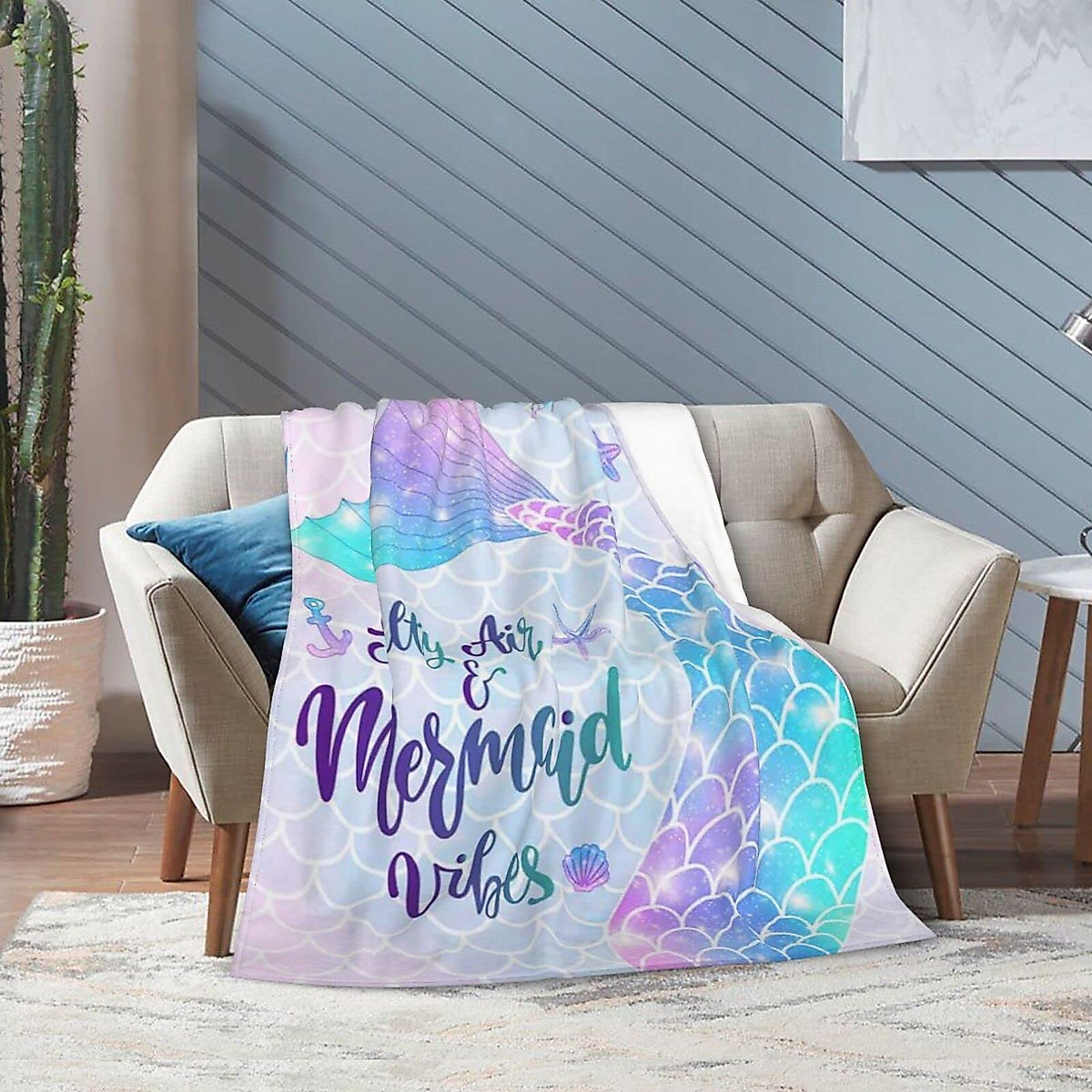 AIDIYANG Mermaid Blanket Cute Mermaid Tail Scales Fuzzy Soft Cozy Warm Sherpa Throw Blanket for Girls Women for Girls Kids 60"X50"