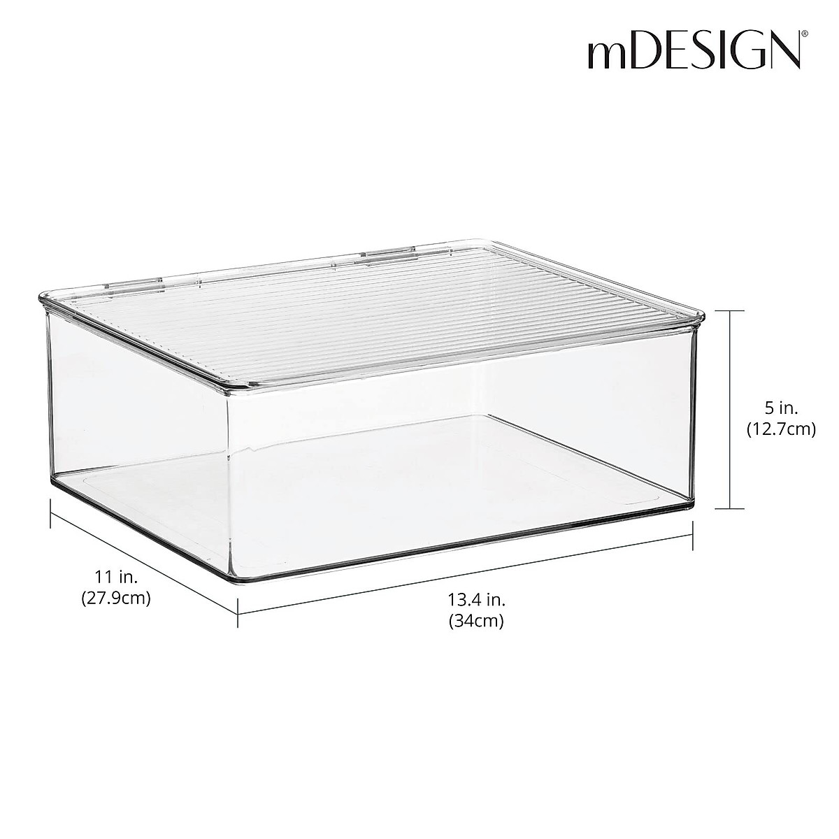 mDesign Plastic Stackable Rectangular Storage Bin, Drawer or Cabinet Organizer with Lid, Container Box for Organizing Electronics, Crayons, Puzzles, Games, Toys - Ligne Collection - 2 Pack - Clear