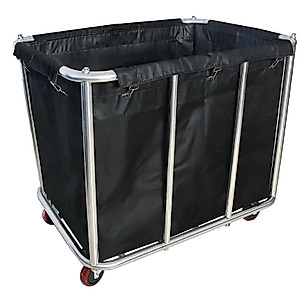 Commercial Large Stainless Steel Laundry Trolley Cart with Wheels - Heavy Duty Rolling Laundry Cart for Industrial/Home，10 Bushel,35.4" Lx25.6 Wx31.5 H (Black)