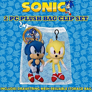 AI ACCESSORY INNOVATIONS Sonic The Hedgehog Sonic & Super Sonic Plush 8" Bag Clip Set, Toys for Kids, Toddler, & Preschoolers, 2 Pc