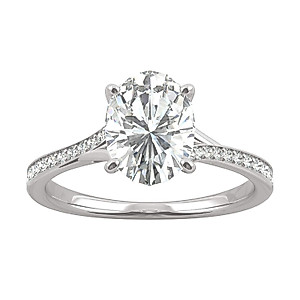 Charles & Colvard Created Moissanite 9x7mm Oval Cut Engagement Ring for Women | 2.25 cttw DEW | Lab Grown | Solid 14K White Gold with Rhodium | Size 7