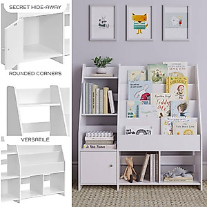 Sturdis Modern Rounded Edge Wooden Kids Bookshelf with Storage Cabinet, Book Organizer Storage Shelves for Bedrooms, Playrooms, and Nurseries, White