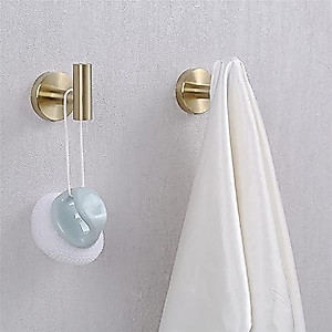 ZWTNBFST Bath Towel Hook Wall-Mounted SUS 304 Stainless Steel Coat Hook for Bathroom Kitchen Livingroom Garage Hotel Brushed Finish 2 Pcs (Brushed Gold)