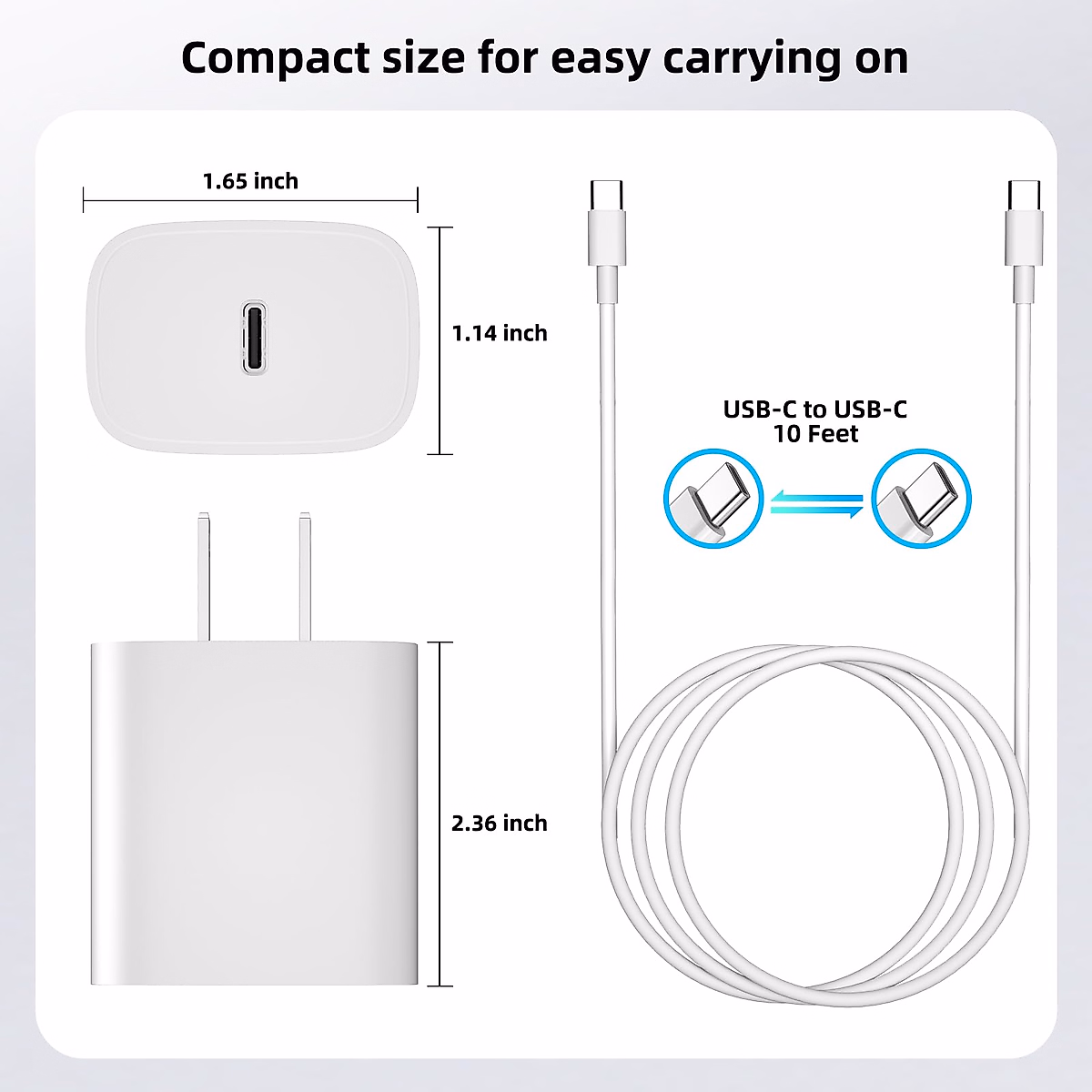 3-Pack 20W USB C Fast Charger for iPhone 15/15 Pro Max Charger for iPad Pro Charger with 10FT USB C to C Cable Fast Charging for iPhone 15 Pro/15 Plus//iPad Mini 6,iPad Air 5/4,iPad Pro 12.9/11/10