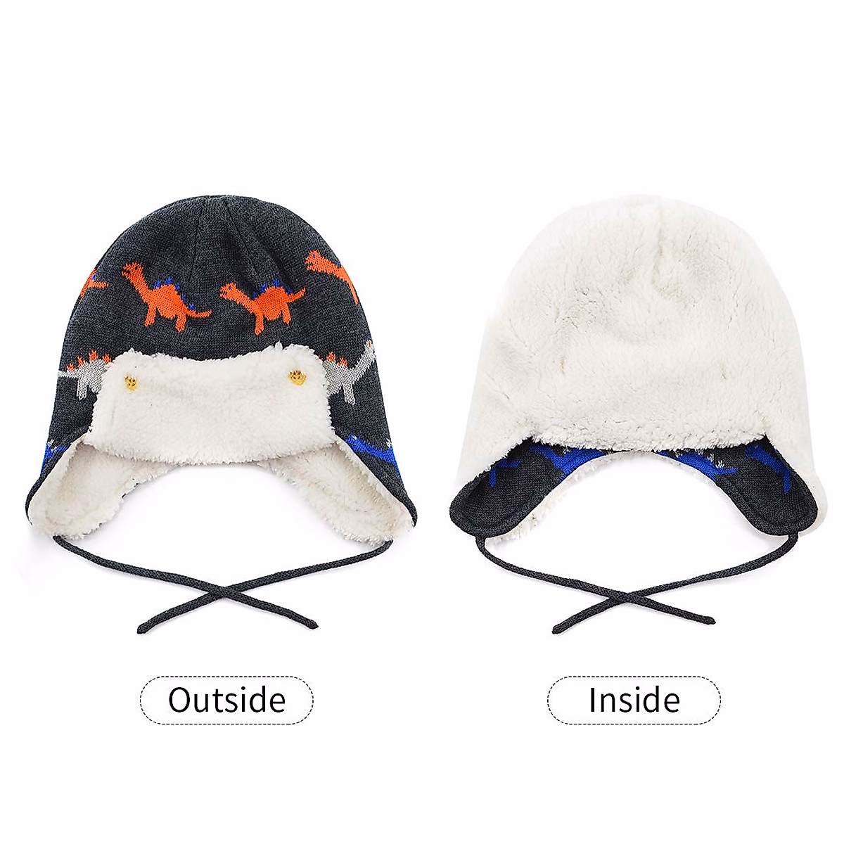 Zando Baby Beanies Infant Toddler Cute Cartoons Hat Baby Boys Earflap Caps Fall Winter Cute Dinosaurs M (18.90-19.69) Suggest 1-2T