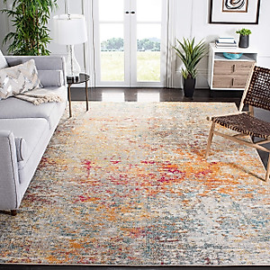 SAFAVIEH Madison Collection Area Rug - 9' x 12', Grey & Turquoise, Modern Abstract Design, Non-Shedding & Easy Care, Ideal for High Traffic Areas in Living Room, Bedroom (MAD460G)