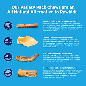 Barkworthies Healthy Dog Treats & Chews Large Dog Variety Pack (4 Chews) - Protein-Rich, Easily digestible, Rawhide Alternative - Great Gift for All Dogs