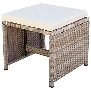 vidaXL Patio Furniture Set 5 Piece, Table and Chair for Garden Balcony Porch, Outdoor Dining Set with Cushions, Stool, Poly Rattan Beige