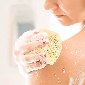 Linkidea 3 Pack Soap Bag, Exfoliating Soap Saver Pouch, Exfoliator Sponge Soap Pocket Drawstring Bags, Body Scrubber for Bath Shower (Three Random Color)