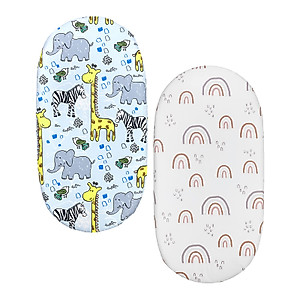 Stretch Bassinet Sheets for Baby Set of 2 - Ultra Soft, Breathable, 100% Organic Cotton, Fitted Bassinet Sheet for Bassinet Pad/Mattress, Unisex Boys Girls (NY05)