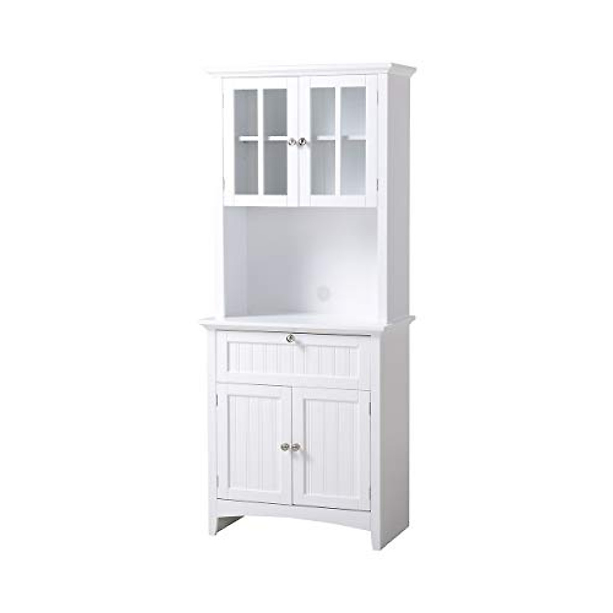 American Furniture Classics OS Home and Office Buffet and Hutch with Framed Glass Doors and Drawer, Large, White