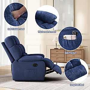 Soohow Recliner Chair, Upholstered Ergonomic Reclining Chair with Side Pocket, 110°-160° Adjustable Recliner Chairs for Adults, Single Sofa Chair with Footrest, Chenille Recliner Sofa for Living Room