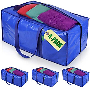 Jumbo Heavy-Duty Moving Bags, Clothing Storage Bags with Sturdy Zipper - Better than Moving Boxes - Perfect Clothes Storage Bins, Moving Supplies, Extra Large Tote Bag for Packing Supplies (4-Pack)