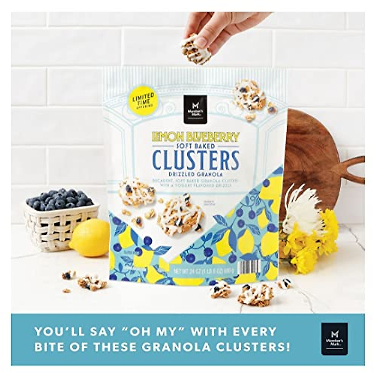 Member's Mark Lemon Blueberry Drizzled Granola Clusters (24 Ounce), 1.5 Pound (Pack of 1)