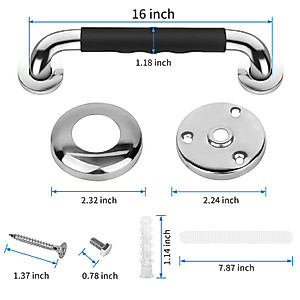 2 Pack 16 Inch Grab Bars for Bathtubs and Showers, Anti Slip Handicap Grab Bars for Shower, Safety Bath & Toilet Rail for Elderly Senior, Shower Handle Disability Assist Bathroom Handrail