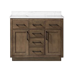 OVE Decors Maya Plus 42 in. Single Sink Bathroom Vanity in Almond Latte Finish, Black Hardware and Included Power Bar