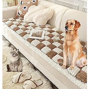 ETHORY Funnyfuzzy Cream-Coloured Large Plaid Square Pet Mat Bed Couch Cover - Premium Cotton Protective Sofa Cover for Gardenchic - Funny Fuzzy Couch Cover