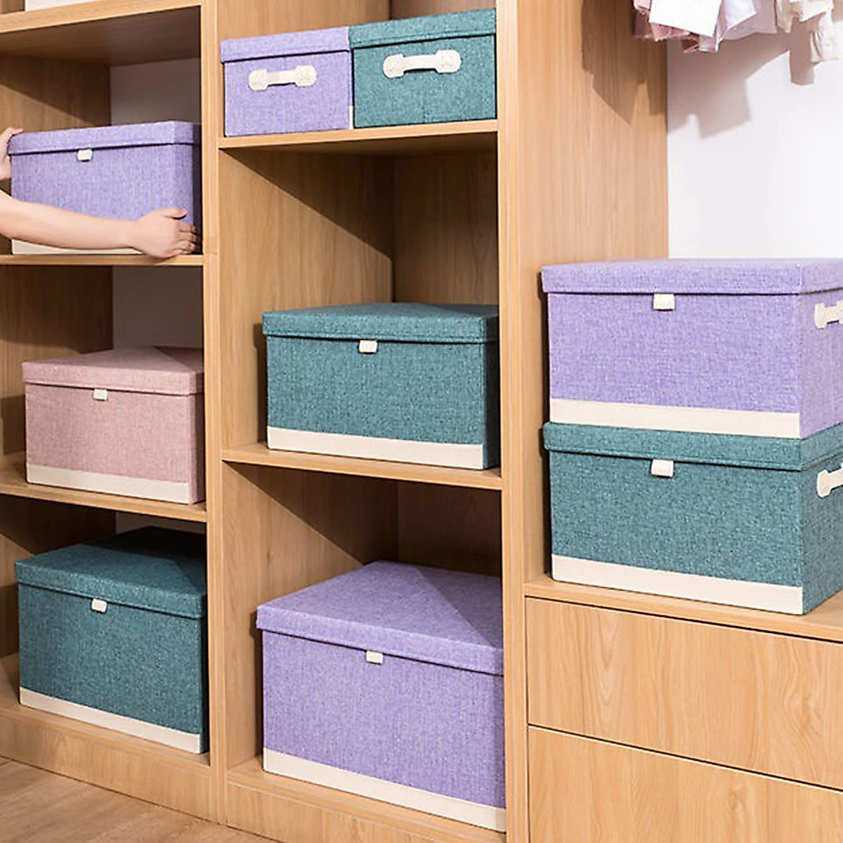 GUO FENG DIAO ® A++with Lids Fabric Foldable Storage Bins Organizer Containers Baskets with Lid for Home Bedroom Closet Office