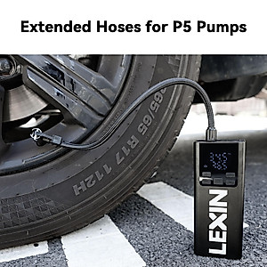 LEXIN Tire Inflator Hose Extension, Lock-On Air Chuck with Hose and Presta Valve Adapter Ball Needle, Air Compressor Twist On Convert to Lock On Connection, Compatible with LEXIN P5/P4