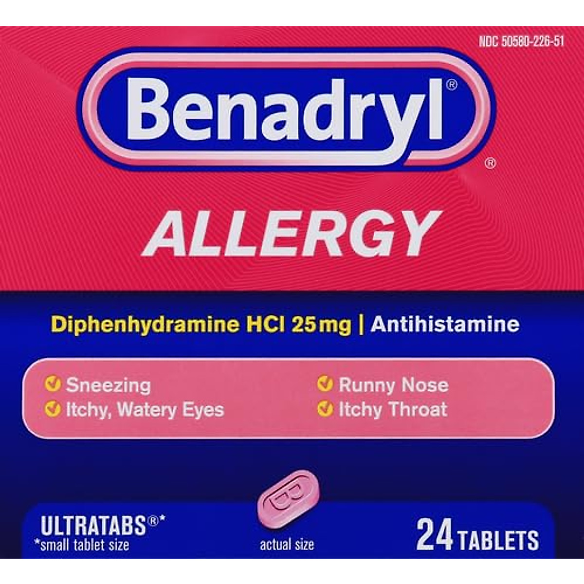 Benadryl Ultratabs Antihistamine Allergy Relief with Diphenhydramine HCl, 24 Count