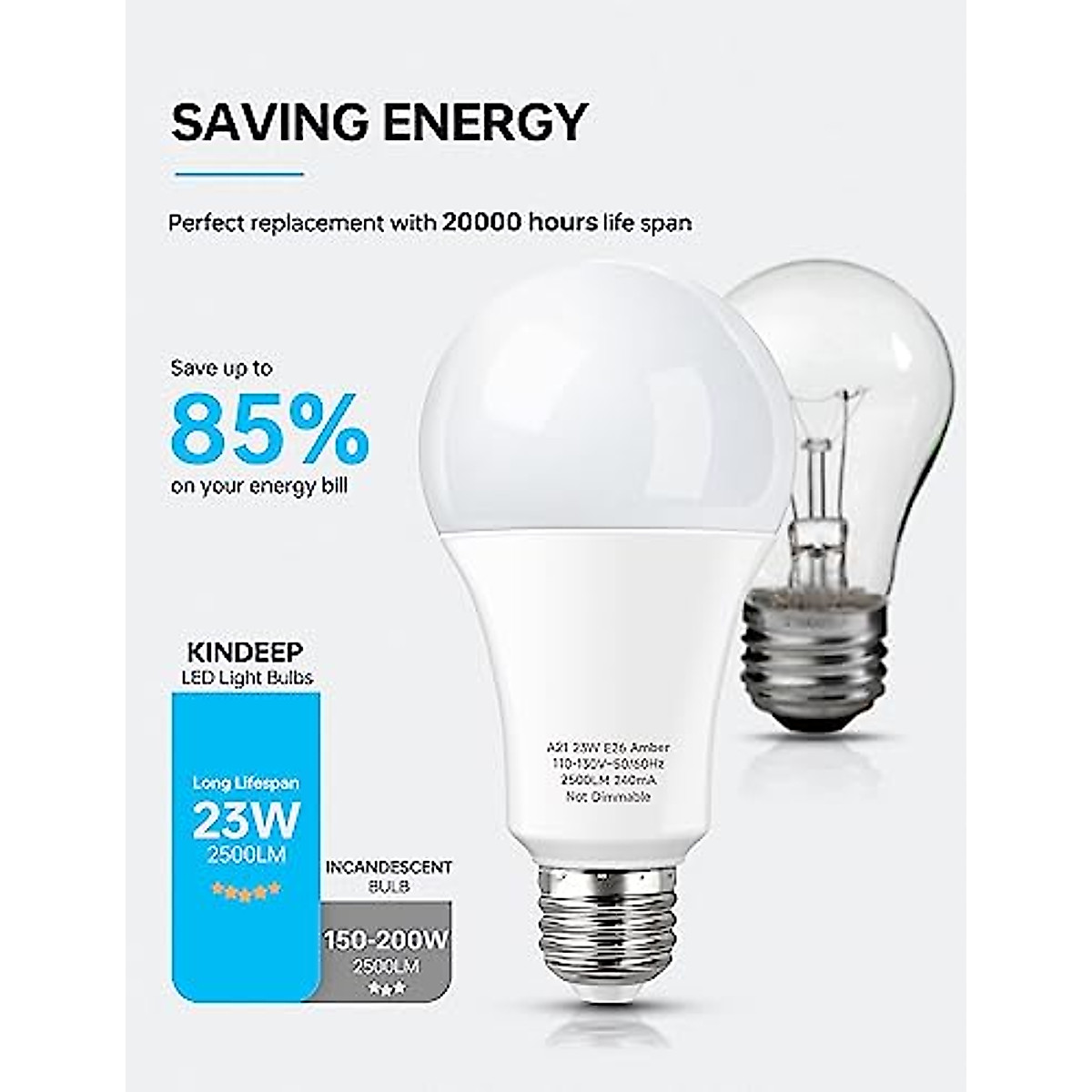 KINDEEP Yellow LED Bug Light Bulbs Outdoor 23W, A21 Amber Light Bulb 150W-200W Equivalent, 2000K Outdoor Light Bulbs for Porch, Patio, Deck, Backyard, E26 Base, Non-Dim, 2 Pack