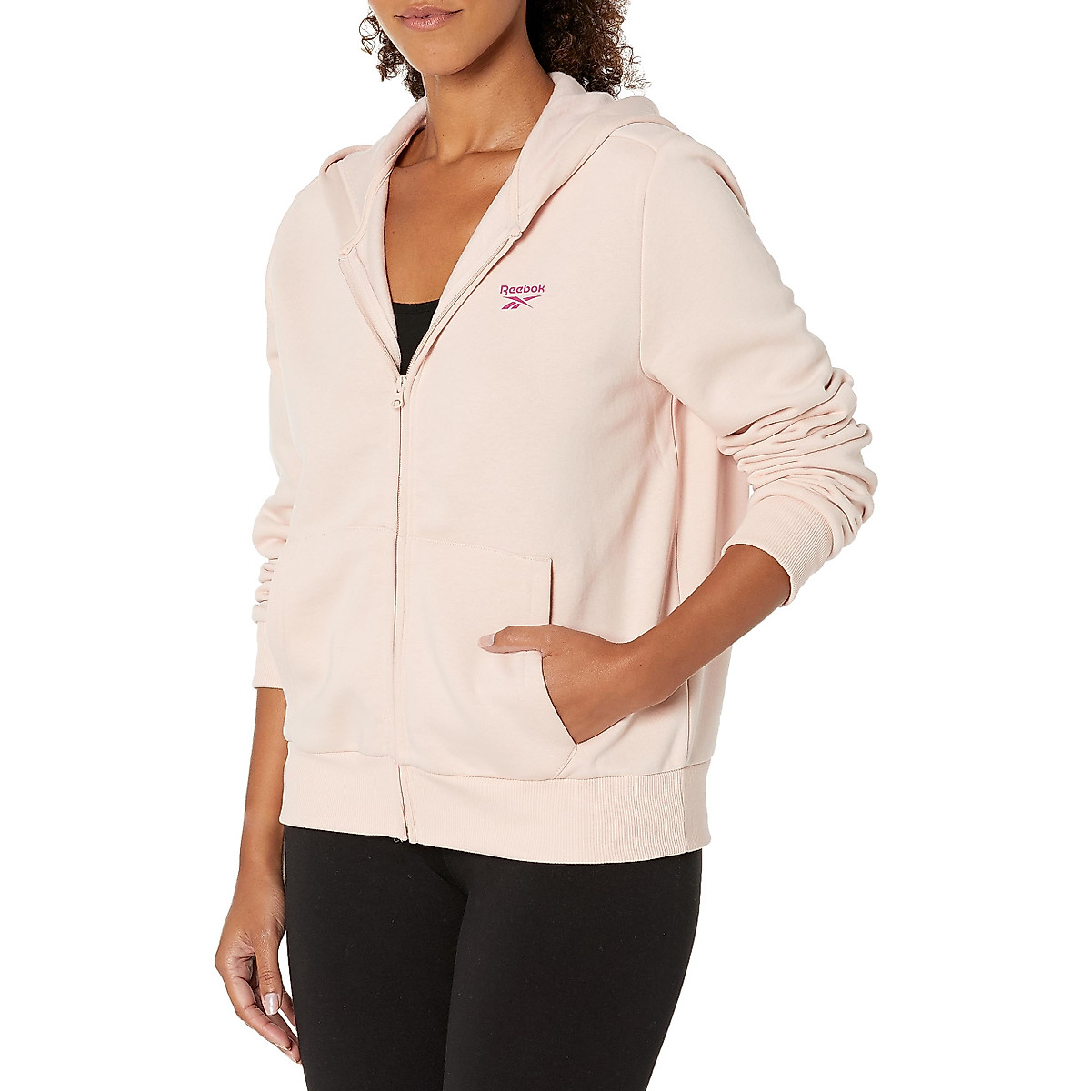 Reebok Women's Identity Small Logo Fleece Full Zip Hoodie Sweatshirt, Possibly Pink, Medium